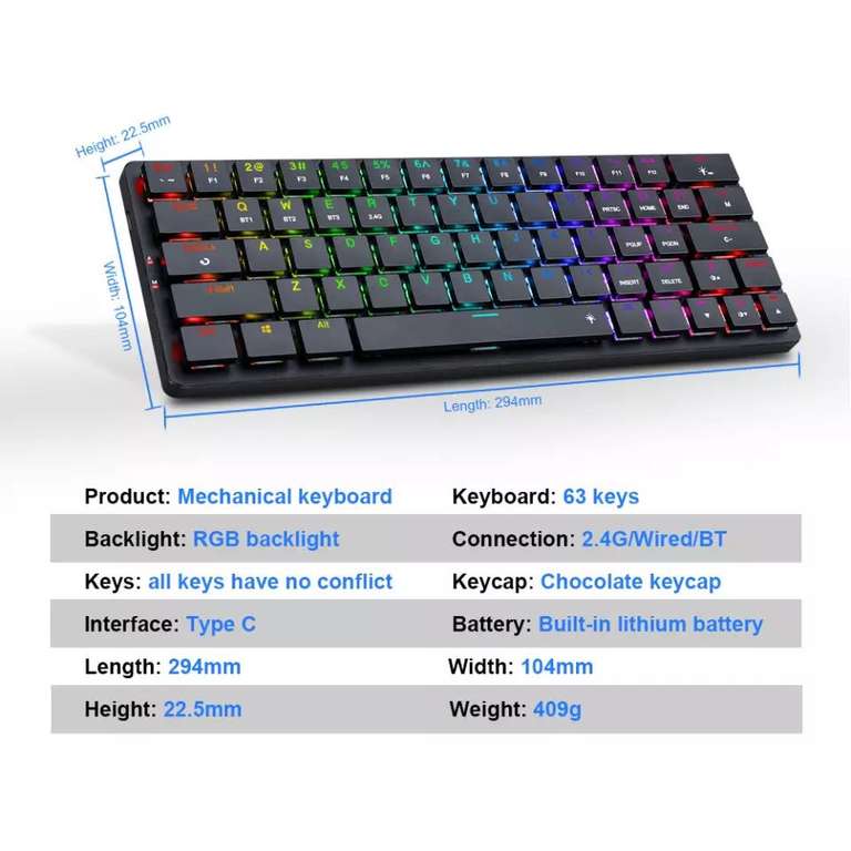 Механическая игровая клавиатура ( блютуз + type c) REDRAGON Elise Pro ...